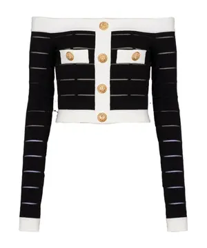 Balmain Off-shoulder Knit Top With Button Detail - Black