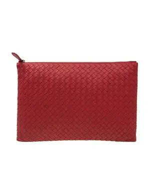 Bottega Veneta Woven Zipper Clutch - Red