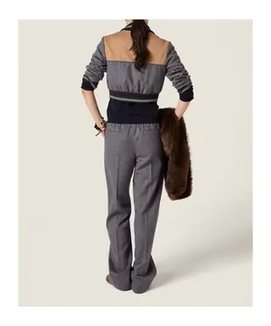 Miu Miu Embroidered Logo Trousers - Grey