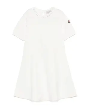 Moncler Cotton Piqué Dress With Embellished Neckline