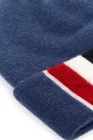 Thom Browne Knitted Beanie With Stripe Detail - Blue