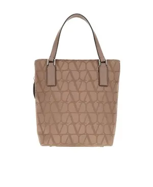 Valentino Garavani All-over Logo Patterned Top Handle Bag - Brown