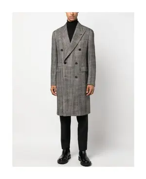 Tagliatore Double-breasted Herringbone Pattern Coat - Gray