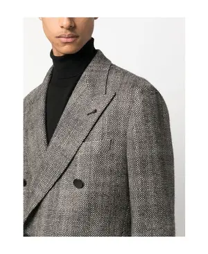 Tagliatore Double-breasted Herringbone Pattern Coat - Gray