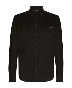 Dolce & Gabbana Dolce Gabbana Logo-plaque Long-sleeved Denim Shirt - Black