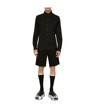 Dolce & Gabbana Dolce Gabbana Logo-plaque Long-sleeved Denim Shirt - Black