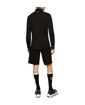 Dolce & Gabbana Dolce Gabbana Logo-plaque Long-sleeved Denim Shirt - Black