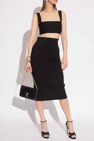 Victoria Beckham Ribbed Knit Midi Pencil Skirt