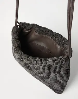 Brunello Cucinelli Precious Net Embroidery Clutch Bag With Drawstring Closure And Shoulder Strap