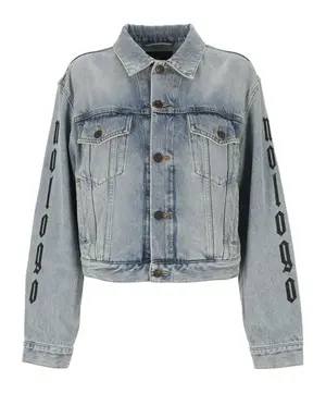 Balenciaga No Logo" Embroidered Denim Jacket - Light Blue