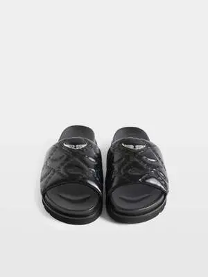 Zadig&Voltaire Quilted Wing Pattern Slides - Black
