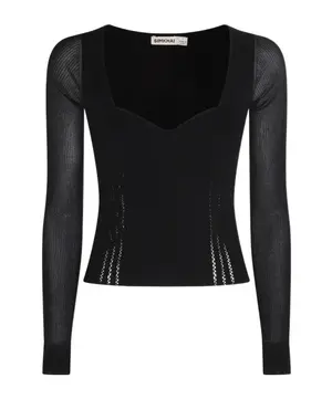 Simkhai Sweetheart Neck Fine Knit Top With Semi-sheer Sleeves
