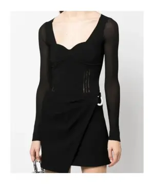 Simkhai Sweetheart Neck Fine Knit Top With Semi-sheer Sleeves
