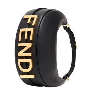 Fendi Graphic Logo Plaque Small Shoulder Bag - Black