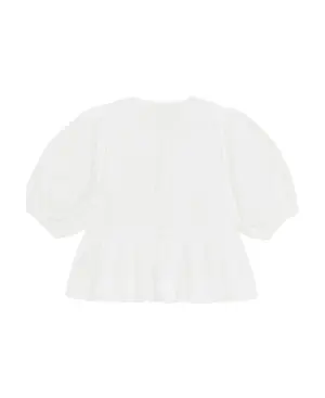 GANNI Poplin Peplum Tie Blouse - White