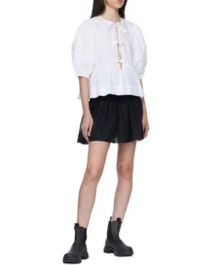 GANNI Poplin Peplum Tie Blouse - White