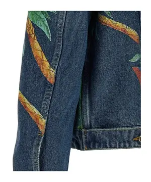 Casablanca Tennis Club Washed Denim Jacket With Palm Tree And Bird Embroidery