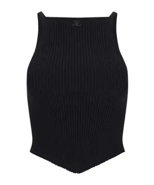 COURREGES Pointy Rib-knit Tank Top - Black
