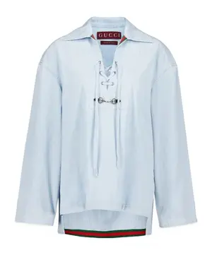 Gucci Web-stripe Denim Lace-up Shirt