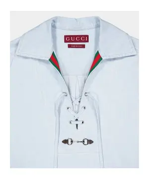 Gucci Web-stripe Denim Lace-up Shirt