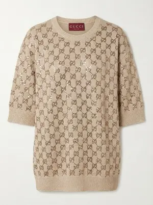 Gucci Wool Cashmere Sweater With Crystals - Beige