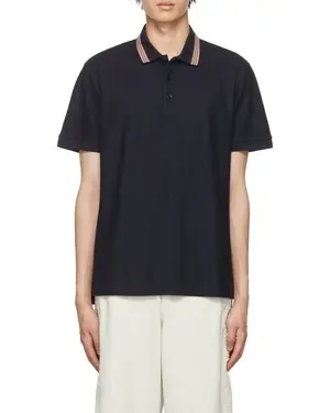 Burberry Logo Embroidered Short Sleeved Polo Shirt - Black