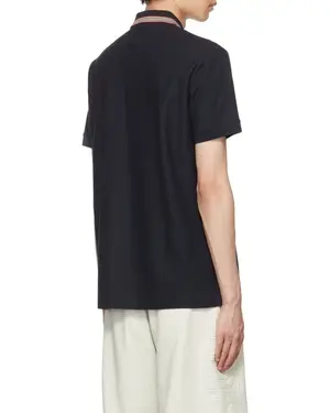 Burberry Logo Embroidered Short Sleeved Polo Shirt - Black