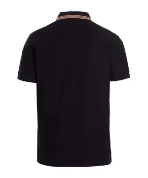 Burberry Logo Embroidered Short Sleeved Polo Shirt - Black