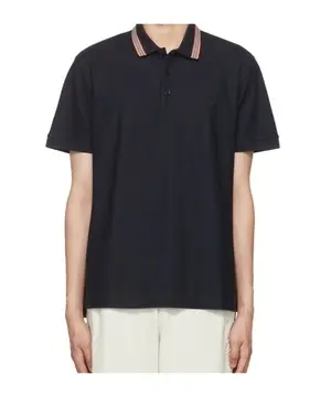 Burberry Logo Embroidered Short Sleeved Polo Shirt - Black