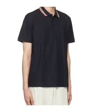 Burberry Logo Embroidered Short Sleeved Polo Shirt - Black