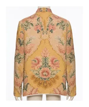 Valentino Garavani Floral Patterned Frog-closure Piped Trim Jacket - Nude