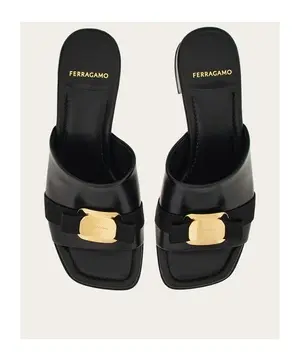 FERRAGAMO Logo Square Toe High Heel Sandals