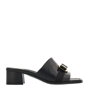FERRAGAMO Logo Square Toe High Heel Sandals - Black