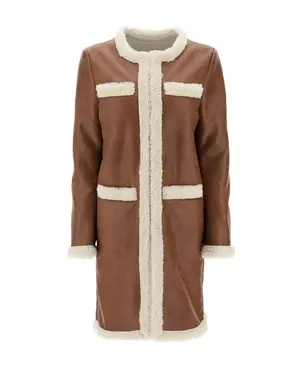 Dsquared2 Collarless Long-sleeved Coat With Faux Fur Trim