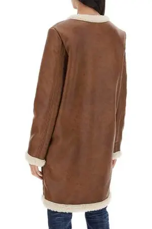 Dsquared2 Collarless Long-sleeved Coat With Faux Fur Trim