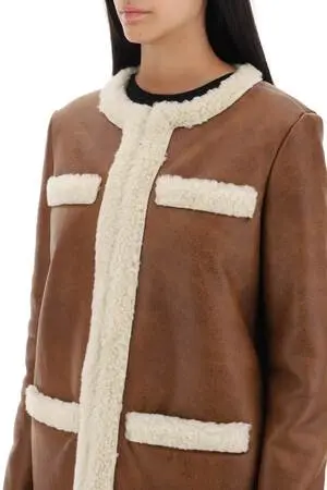 Dsquared2 Collarless Long-sleeved Coat With Faux Fur Trim