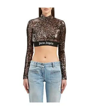 Palm Angels Sequin Embellished Cropped Top