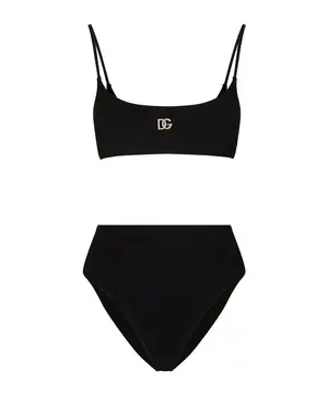 Dolce & Gabbana Logo Plaque Bralette Bikini Set - Black