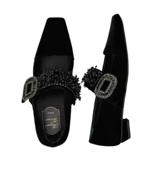 ROGER VIVIER Belle Vivier Mary Janes In Velvet With Crystal Embellishments