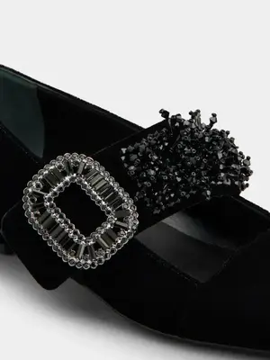 ROGER VIVIER Belle Vivier Mary Janes In Velvet With Crystal Embellishments