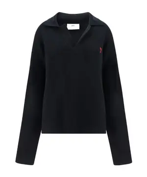 AMI Paris De Coeur Long-sleeved Knitted Jumper - Black