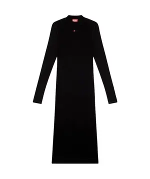 DIESEL® Mock Neck Midi Dress With Embroidered Logo - Black