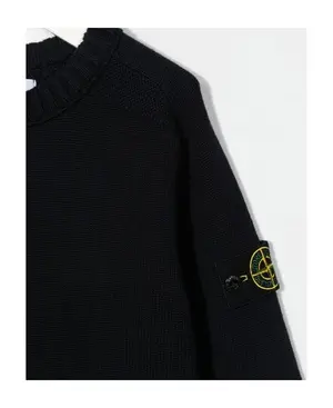 Stone Island Logo Patch Crew Neck Jumper - Blue