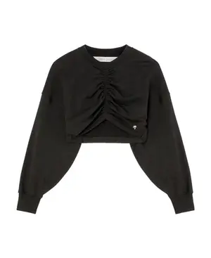 Palm Angels Ruched Detailed Palm Plaque Cropped Sweatshirt