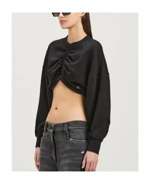 Palm Angels Ruched Detailed Palm Plaque Cropped Sweatshirt