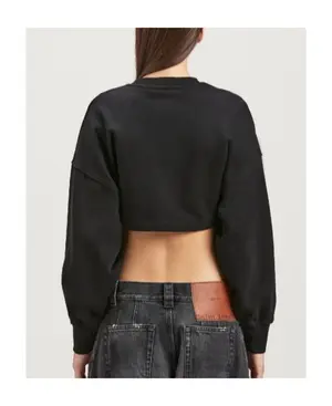 Palm Angels Ruched Detailed Palm Plaque Cropped Sweatshirt