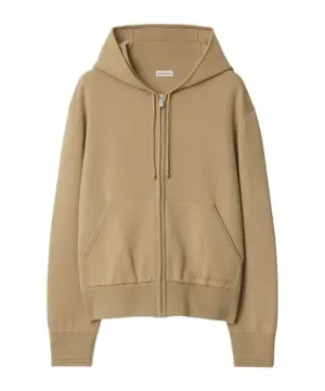 Burberry Zip-up Drawstring Hoodie With Embroidered Hem - Sand-colored
