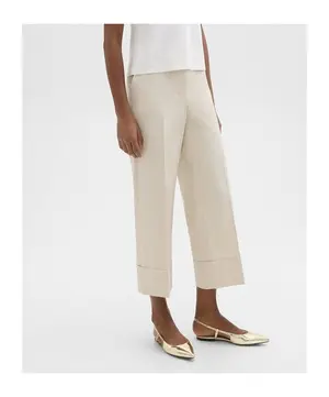 Theory High-waist Wide Leg Cropped Cuff Pants