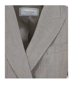 Peserico Striped Double-breasted Linen And Cotton Blazer - Gray