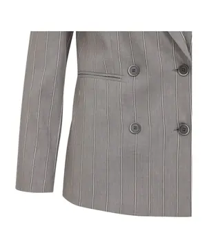 Peserico Striped Double-breasted Linen And Cotton Blazer - Gray